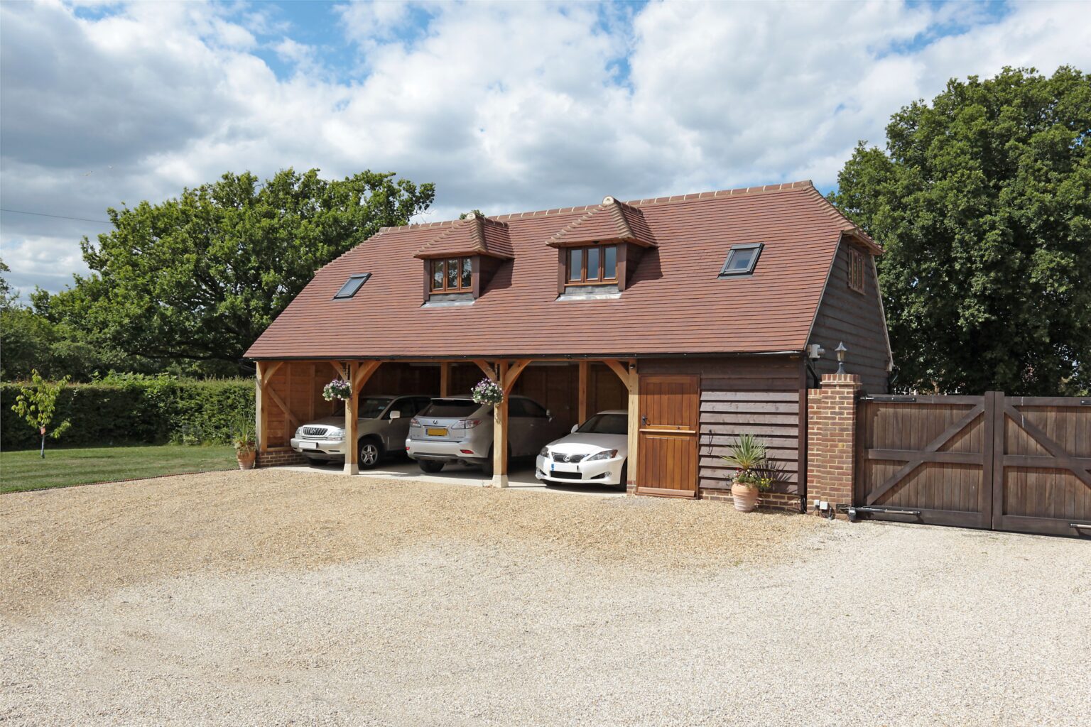 Four Bay Garage with Room Above Gallery - Oak Frames Direct